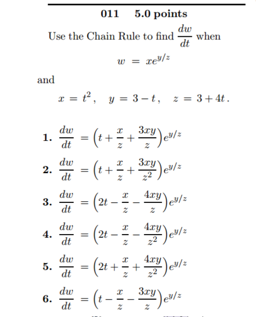 Solved Use the Chain Rule to find when dw/dt when w = | Chegg.com