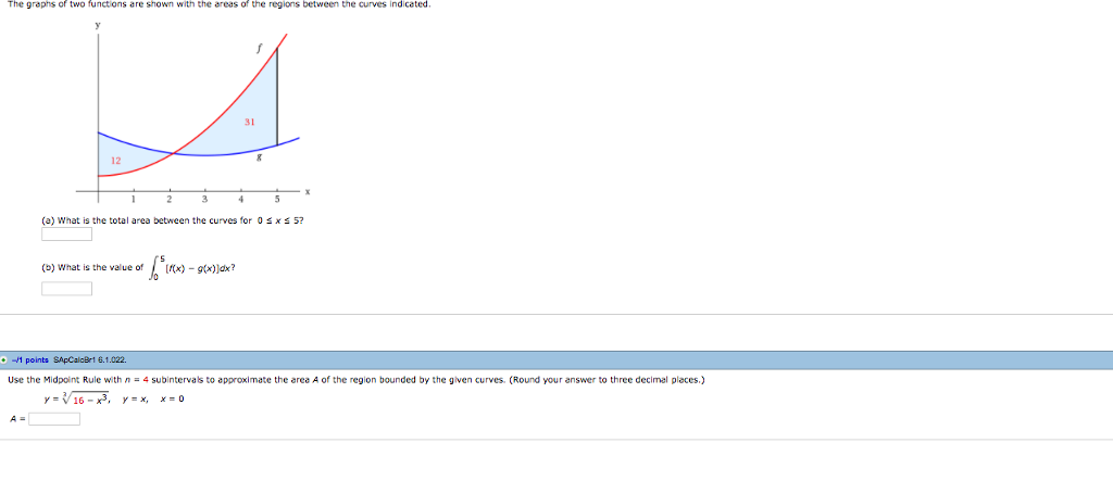 Solved The graphs of two functions are shown with the areas | Chegg.com