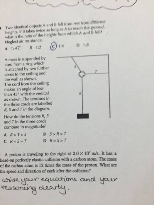 Solved Two Identical Objects A And B Fall From Rest From