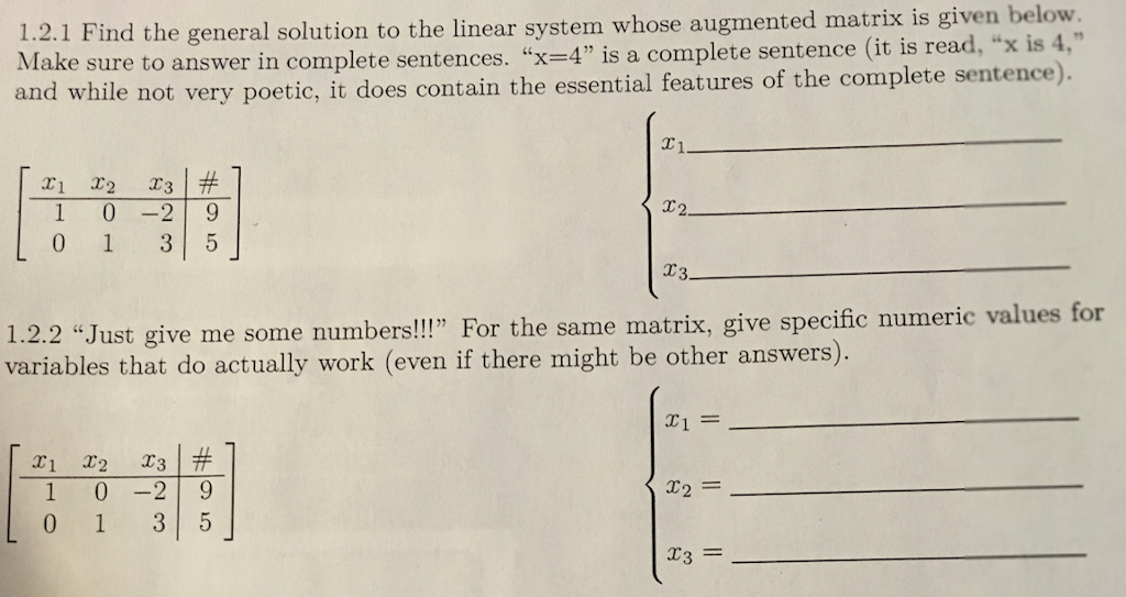 Solved 1.2.1 Find the general solution to the linear system | Chegg.com