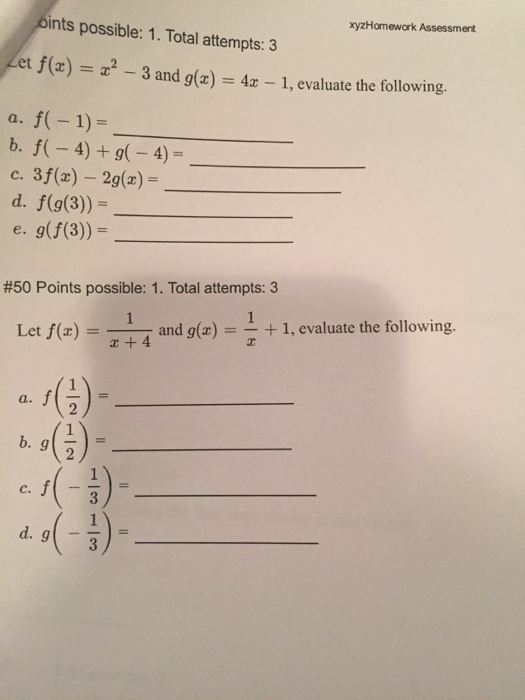 Solved Let f(x) = x^2 - 3 and g(x) = 4x - 1, evaluate the | Chegg.com Solved Let f(x) = x^2 - 3 and g(x) = 4x - 1, evaluate the | Chegg.com
