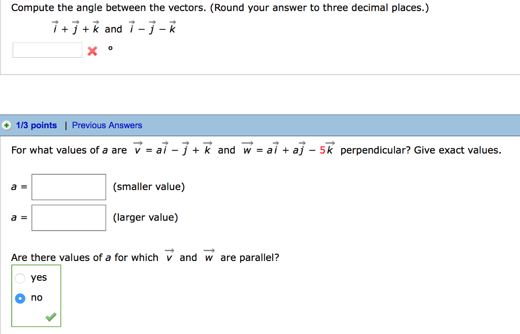 Solved Compute the angle between the vectors. (Round your | Chegg.com