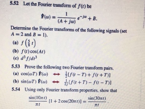 Solved Let the Fourier transform of f(t) be F(omega) = 1/(A | Chegg.com