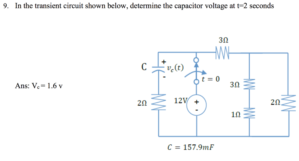 Solved 9. In the transient circuit shown below, determine | Chegg.com