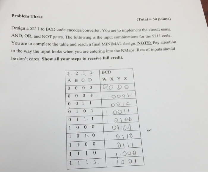 Solved Design a 5211 to BCD code encoder/converter. You are | Chegg.com
