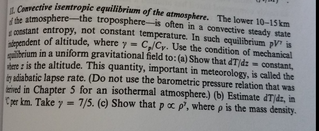 Convective isentropic equilibrium of the atmosphere. | Chegg.com
