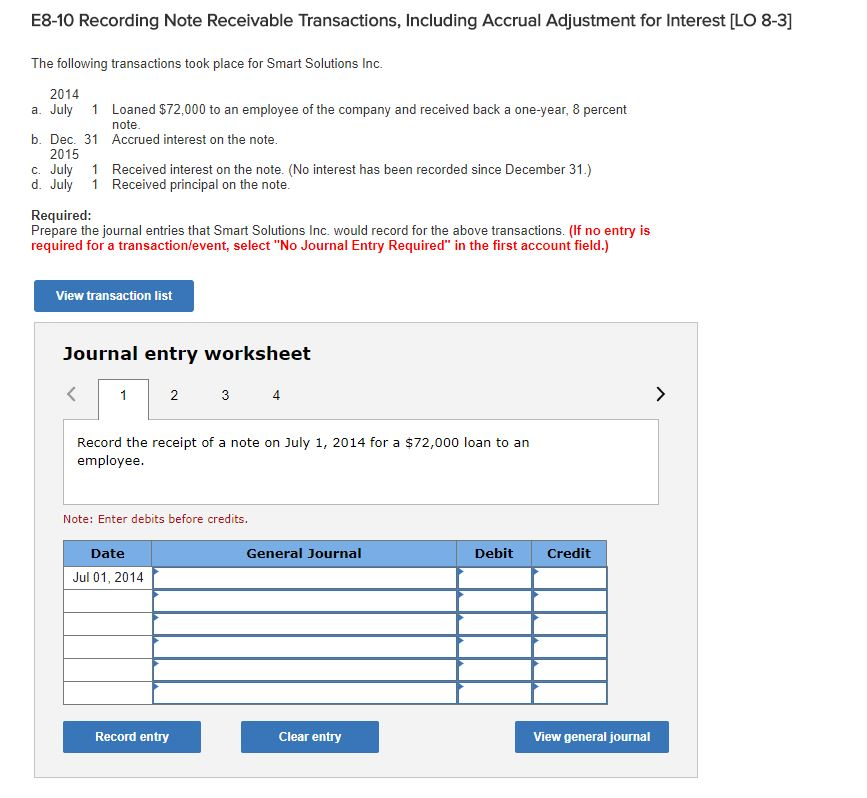 Solved E8-10 Recording Note Receivable Transactions, | Chegg.com