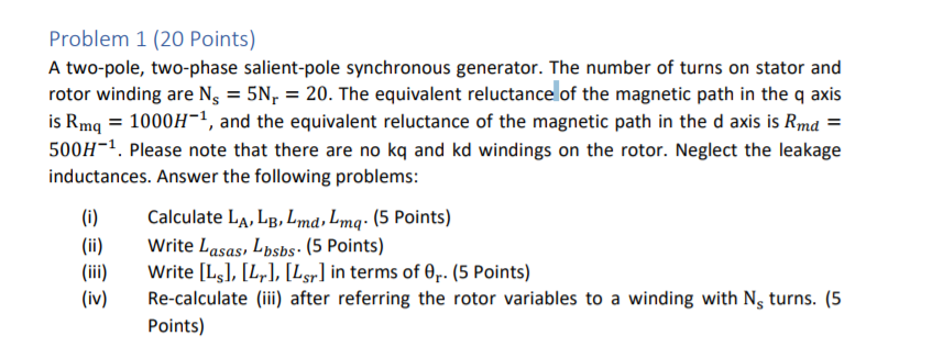 Solved Problem 1 (20 Points) A two-pole, two-phase | Chegg.com