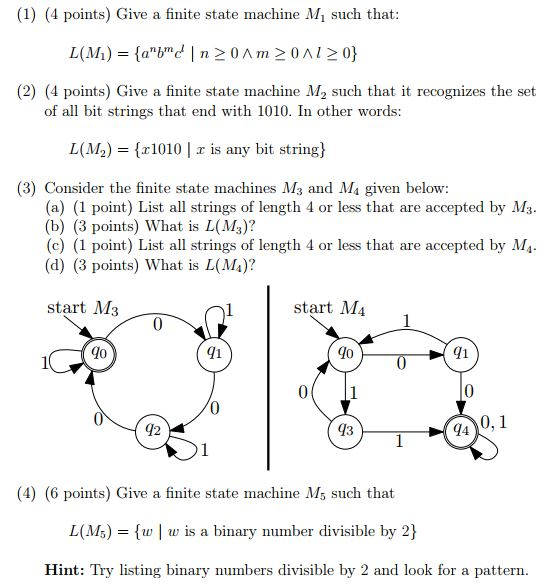 Solved (1) (4 points) Give a finite state machine M1 such | Chegg.com