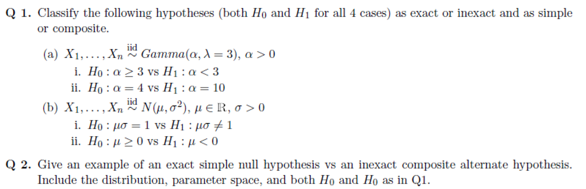 Solved Classify the following hypotheses (both H_0 and H_1 | Chegg.com