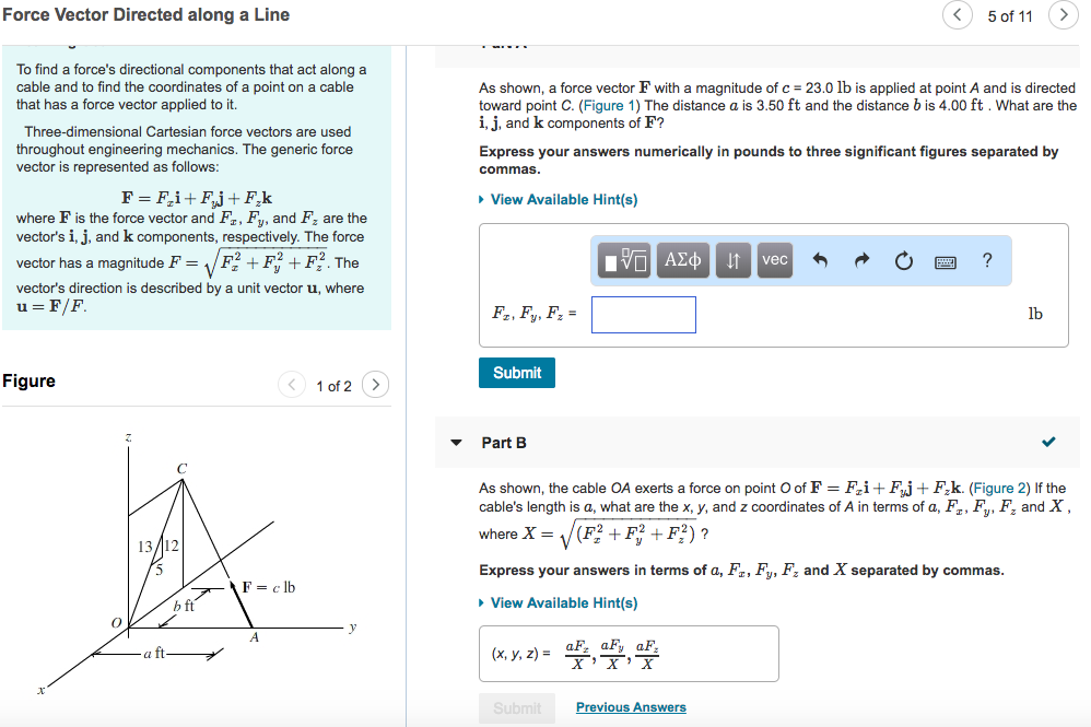 Solved Force Vector Directed along a Line 5 of 11 > To find | Chegg.com