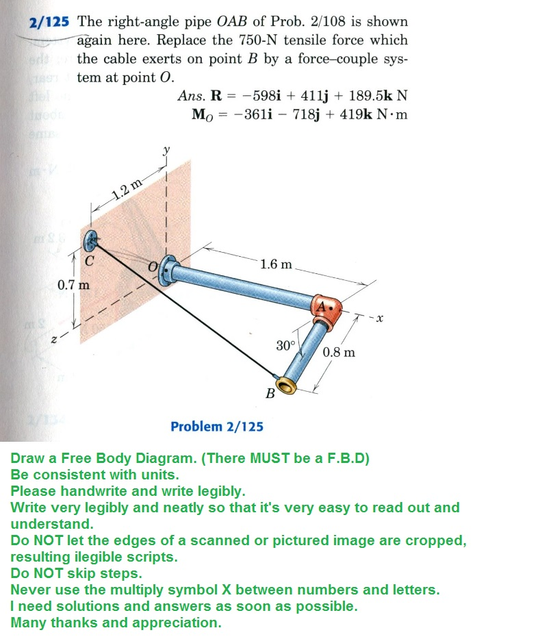 Solved 2/125 The right-angle pipe OAB of Prob. 2/108 is | Chegg.com