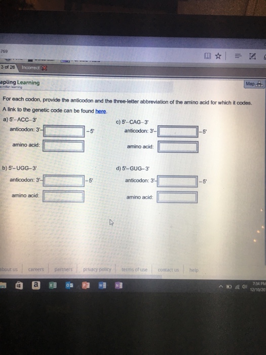 Solved For each codon, provide the anticodon and the | Chegg.com