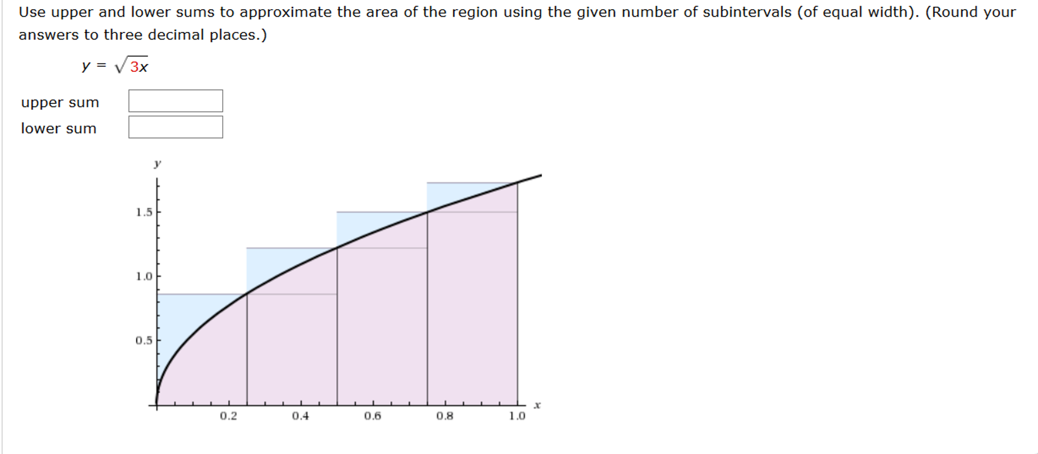 Solved Use upper and lower sums to approximate the area of | Chegg.com