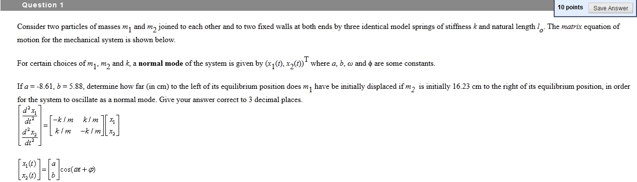 Solved Consider two particles of masses m1 and m2 joined to | Chegg.com