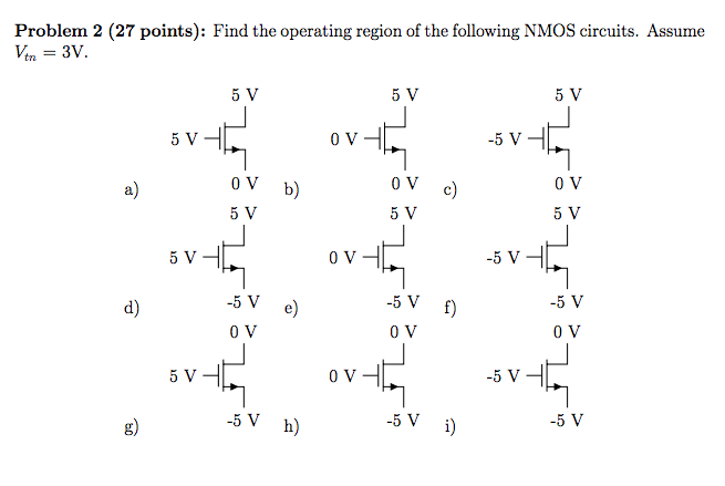 Solved Find the operating region of the following NMOS | Chegg.com