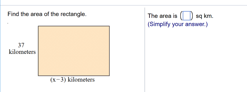 Solved Find the area of the rectangle. sq km. (Simplify your | Chegg.com