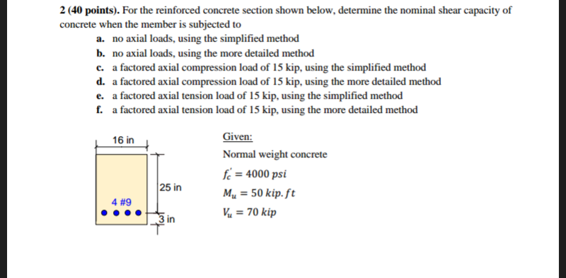 Solved For the reinforced concrete section shown below, | Chegg.com