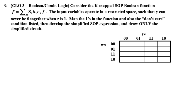 Solved 8. (CLO 3-Boolean/Comb. Logic) For the Karnaugh map | Chegg.com