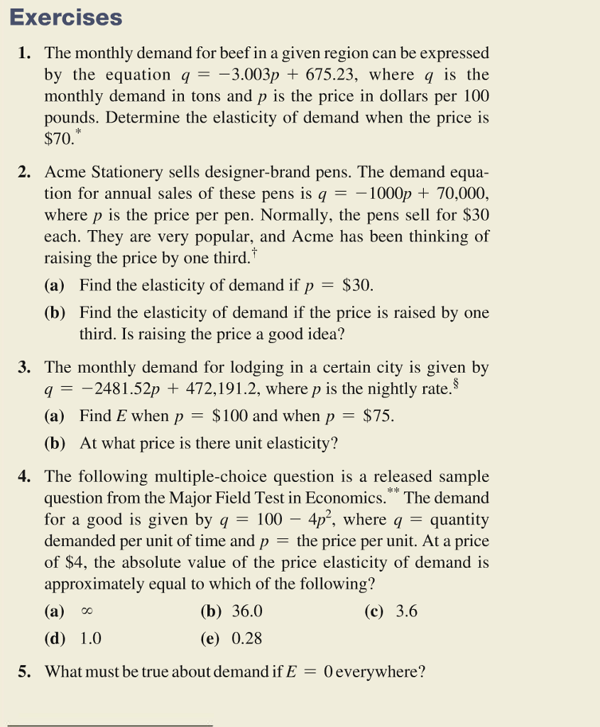 Solved Exercises he monthly demand for beef in a given | Chegg.com