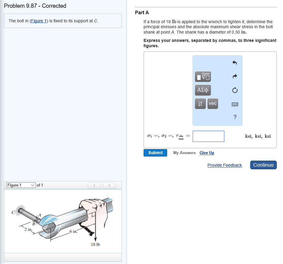 Solved The bolt in is fixed to its support at C. If a force | Chegg.com