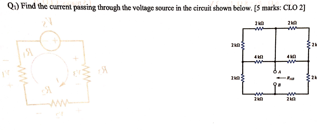 Solved 1) Find the current passing through the voltage | Chegg.com