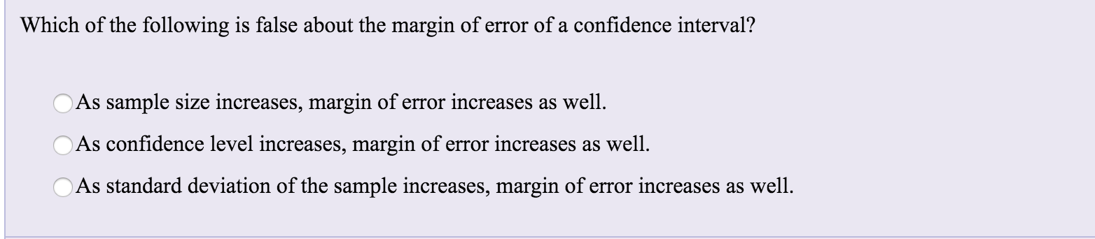 Solved Which of the following is false about the margin of | Chegg.com