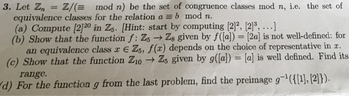 Solved Let Z_n = Z/(Identical To mod n) be the set of | Chegg.com