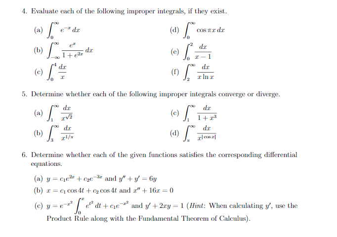 Solved 4 Evaluate Each Of The Following Improper Integrals