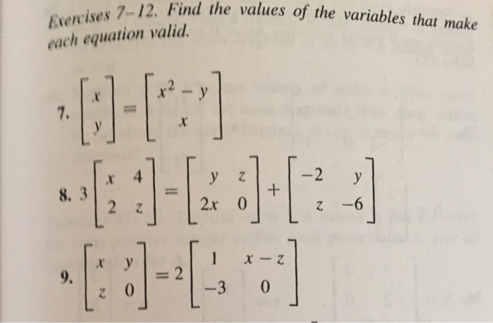 Solved ind the values 7-12. Find values o of the variables | Chegg.com