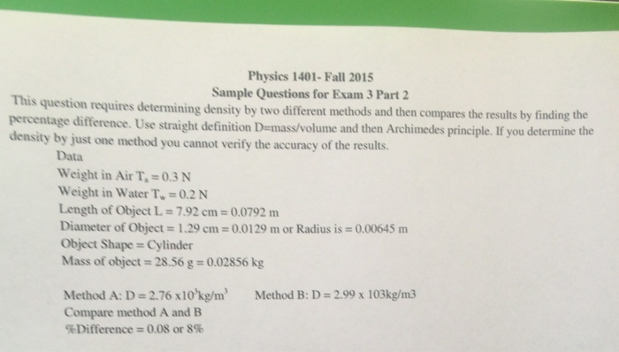 Solved This question requires determining density by two | Chegg.com