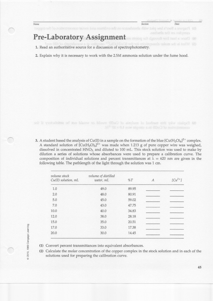 Name Section Date Pre-Laboratory Assignment 1 Read an | Chegg.com