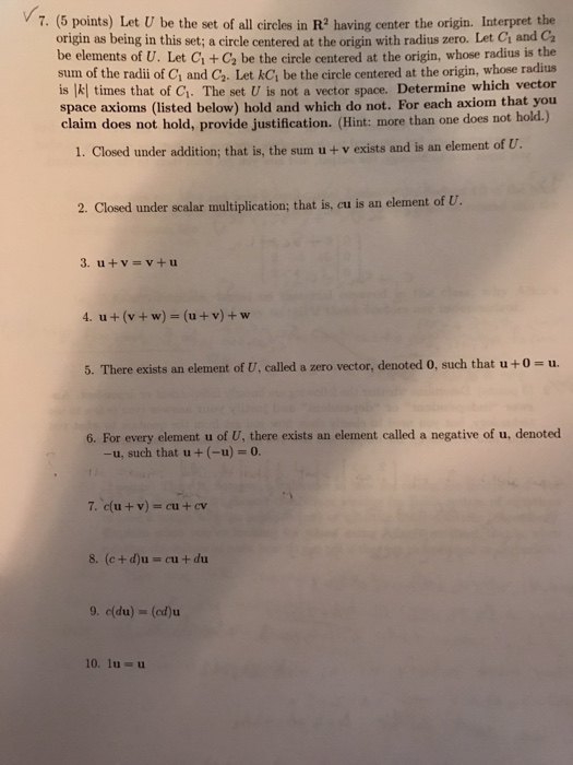 Solved 7. (5 points) Let U be the set of all circles in R2 | Chegg.com Solved 7. (5 points) Let U be the set of all circles in R2 | Chegg.com