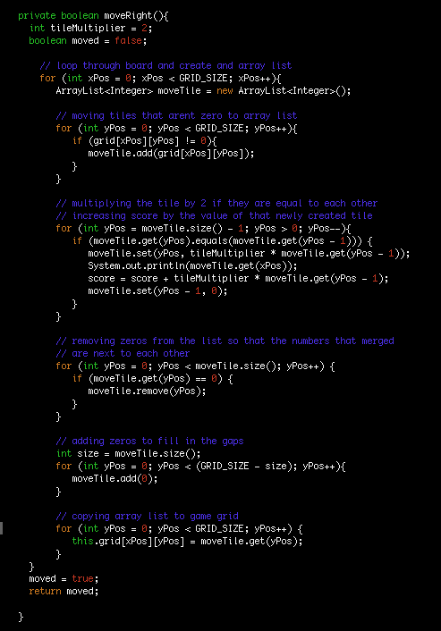 Solved JAVA: Need help with my 2048 game move method! So | Chegg.com
