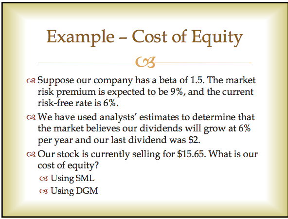 Solved Example Cost of Equity c& Suppose our company has a | Chegg.com