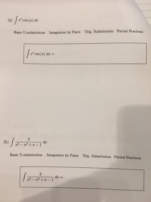 Solved Integral e^x cos (x) dx Basic U-substitution | Chegg.com