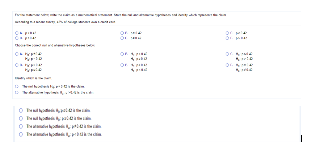 Solved For the statement below write the claim as a | Chegg.com