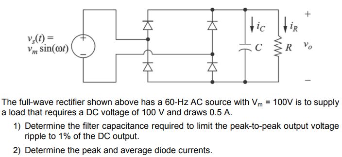 Solved 1C IR y() = I'm sin(or) The full-wave rectifier shown | Chegg.com