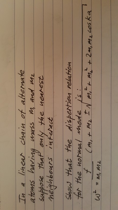 Solved In a linear chain of alternate atoms having mass m_1 | Chegg.com