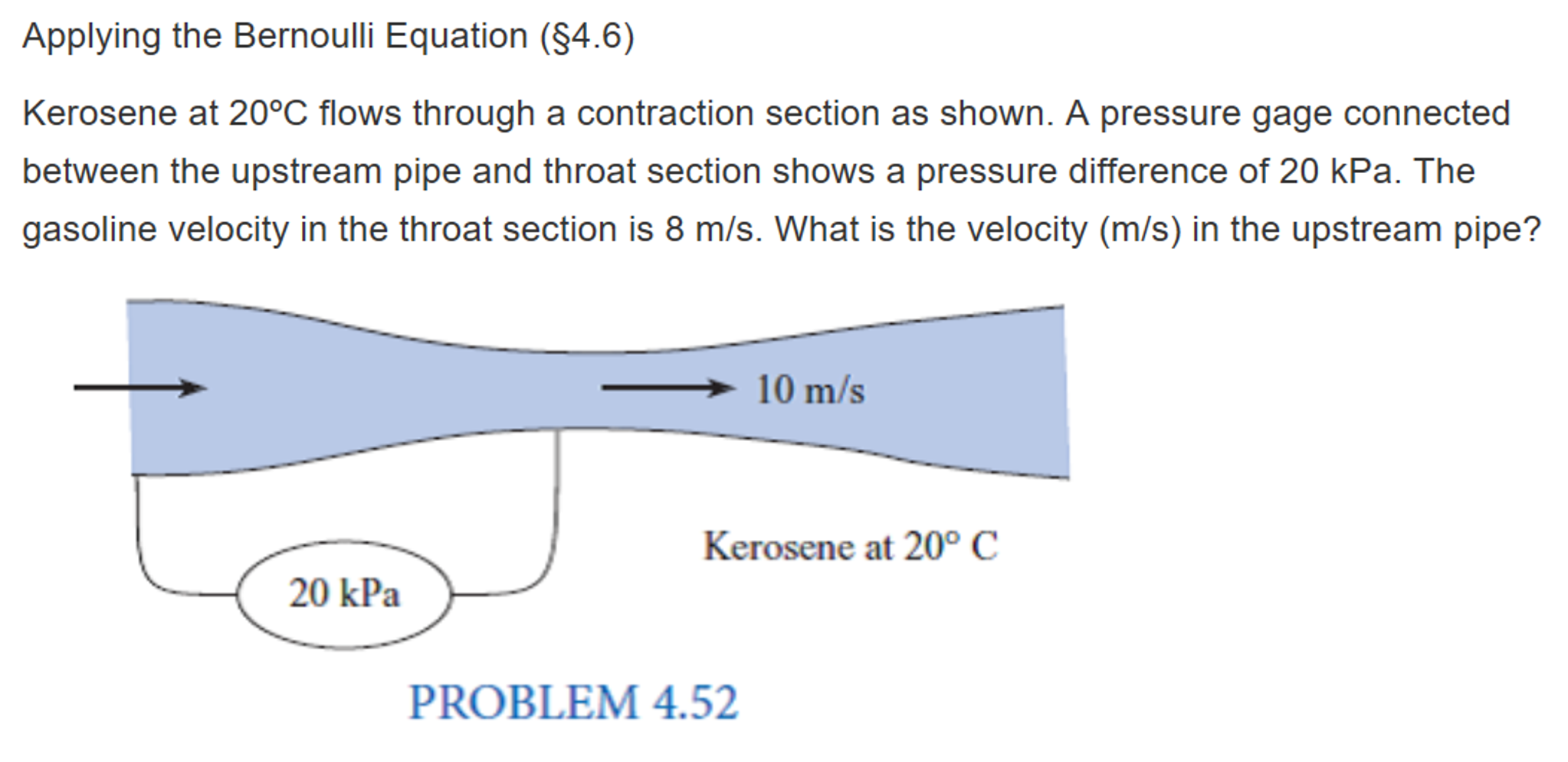 Solved Applying the Bernoulli Equation Kerosene at 20 | Chegg.com