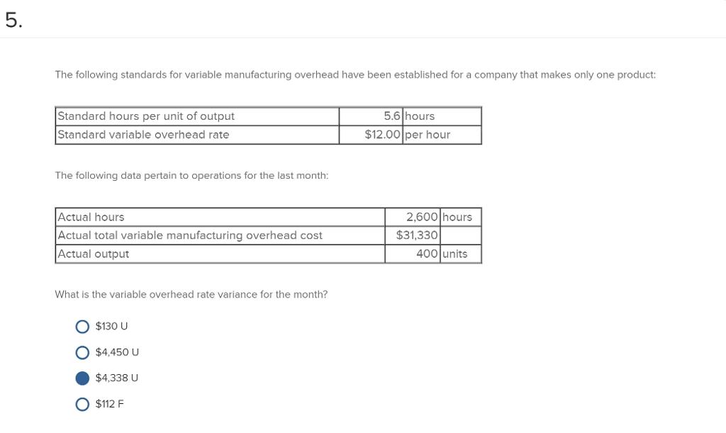 Solved The following standards for variable manufacturing | Chegg.com