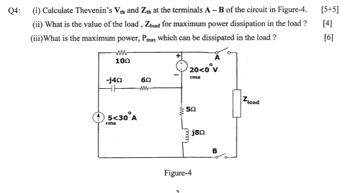 Solved Q4: i) Calculate Thevenin's Va and Zth at the | Chegg.com