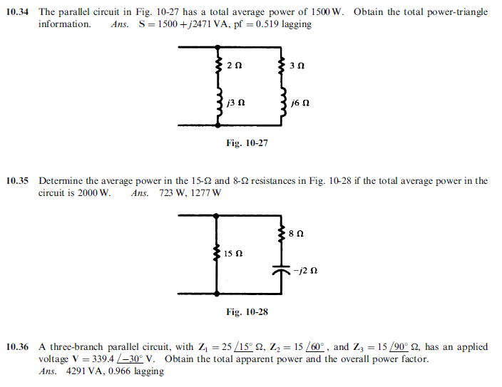 Solved 10.34 The parallel circuit in Fig. 10-27 has a total | Chegg.com
