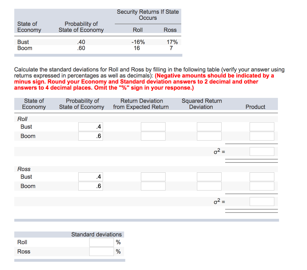 Solved Calculate the standard deviations for Roll and Ross | Chegg.com