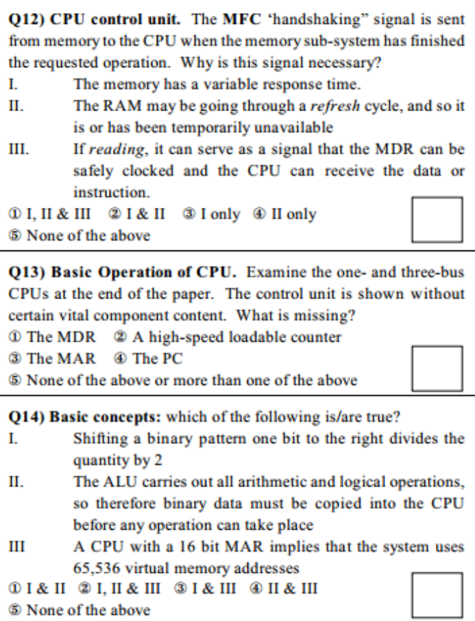 Solved Q12) CPU control unit. The MFC ''handshaking'' signal | Chegg.com