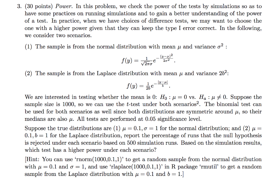 Solved 3. (30 points) Power. In this problem, we check the | Chegg.com