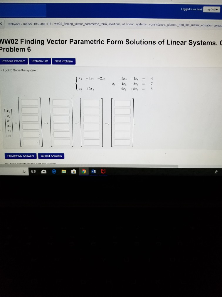 Solved Logged in as tawi Log Out + K webwork / | Chegg.com