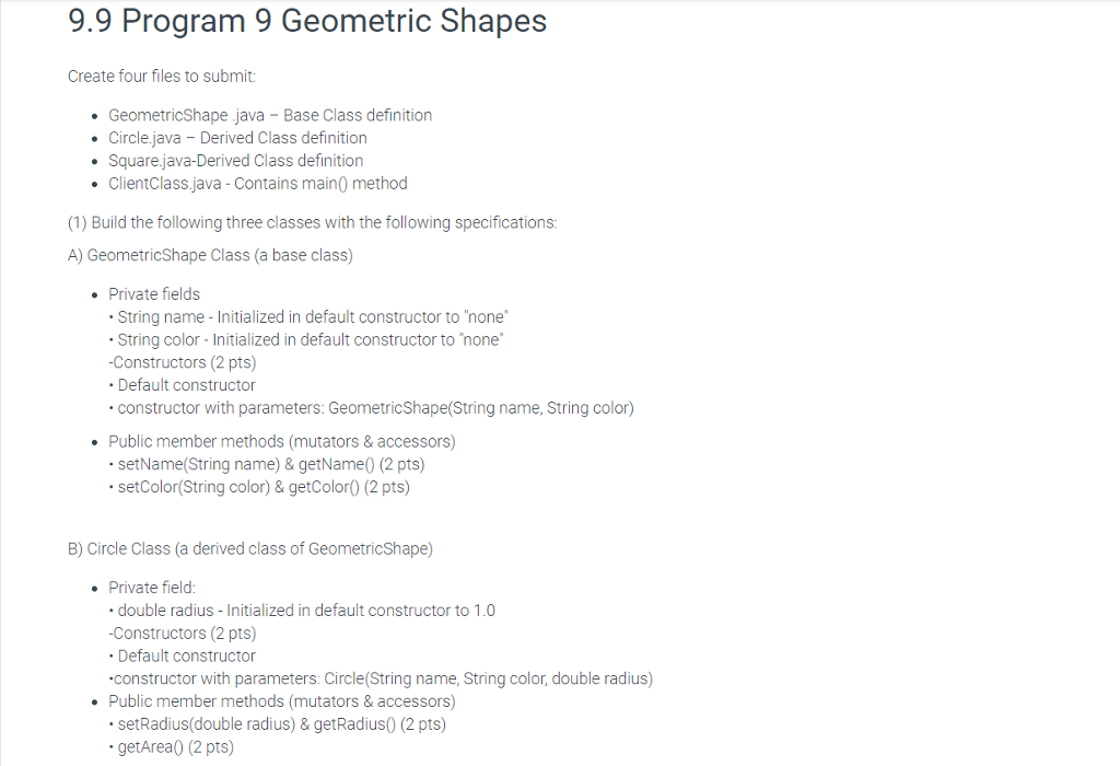 Solved 9.9 Program 9 Geometric Shapes Create four files to | Chegg.com