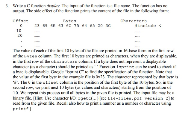 Solved Write a C function display. The input of the function | Chegg.com