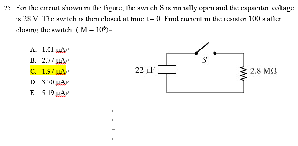 Solved For the circuit shown in the figure, the switch S is | Chegg.com